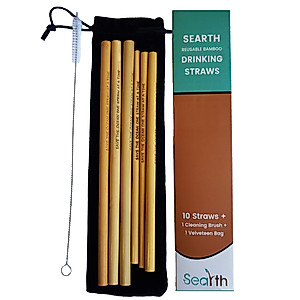 Bamboo Straws Pack of 10 - Reusable Straws With Case - Biodegradable Wooden Straws With Cleaning Brush - Eco Friendly Straws For Drinking - Organic Drinking Straws Best Alternative To Plastic