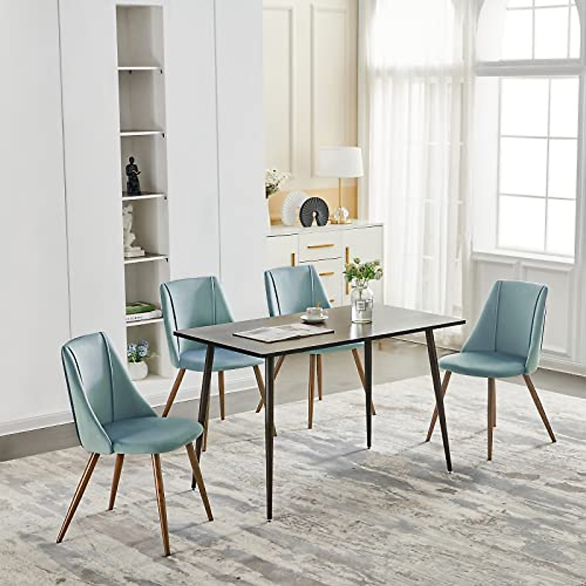 Wonder Comfort Velvet Set of 2 with Metal Legs Modern Dining Chairs with Soft Seat for Make Up Room Kitchen Livingroom Lake Green