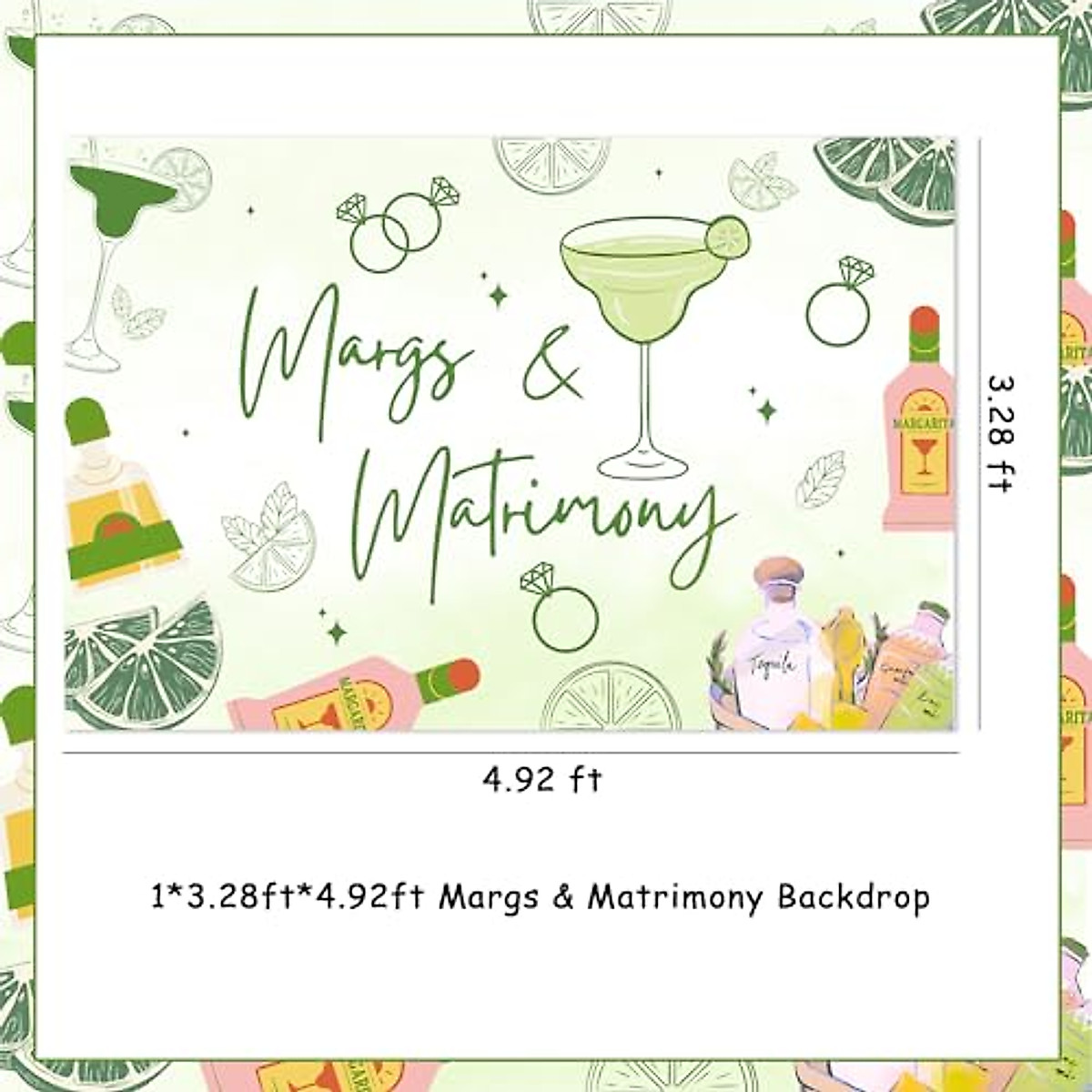 Wonmelody Margs and Matrimony Bachelorette Decorations Backdrop Margarita Backdrop Banner Cinco De Mayo Mexican Fiesta Banner Bridal Shower Party Supplies for Cactus Engagement Wedding Carnival