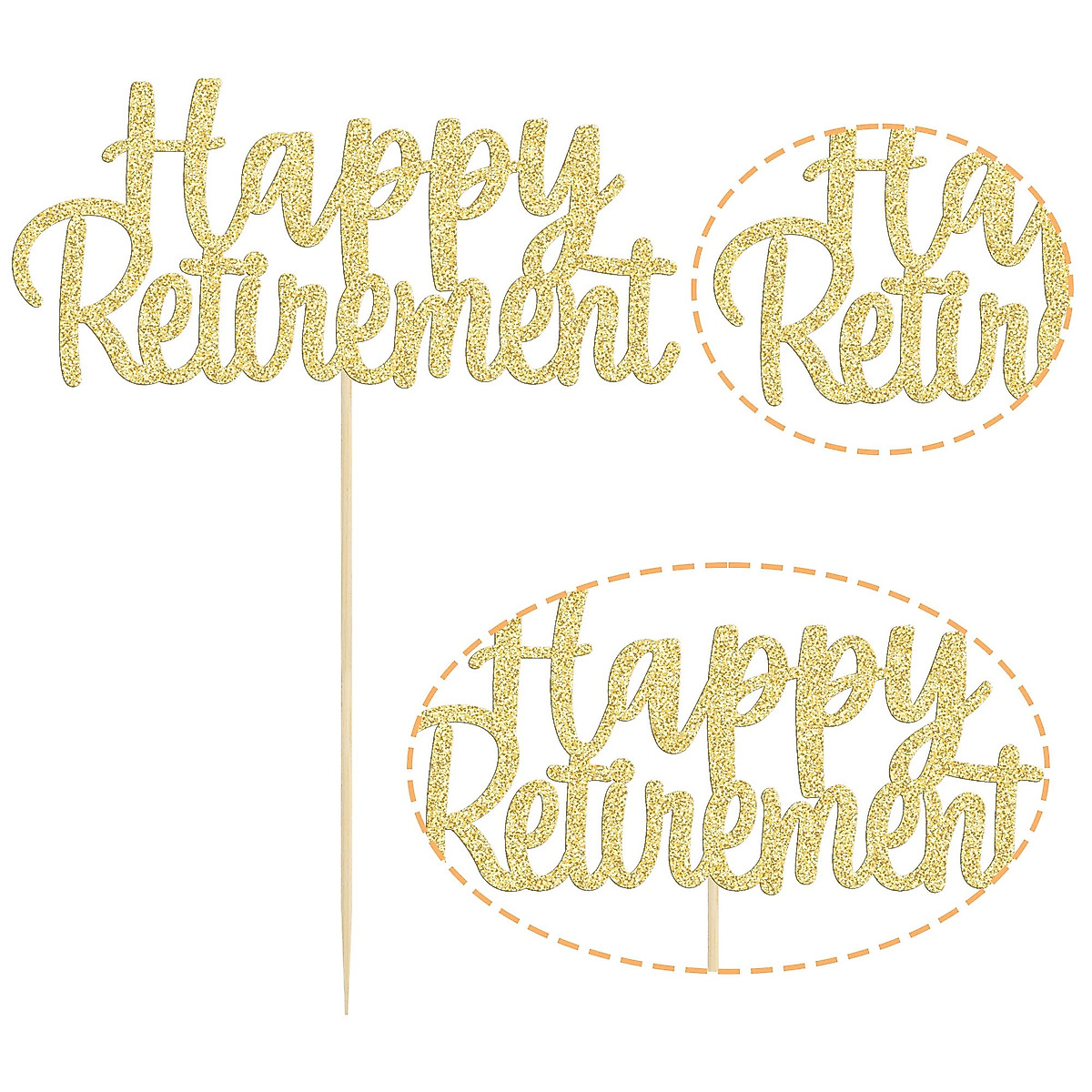 Gyufise Gold Glitter Happy Retirement Cake Topper Retirement Cake Decoration Picks for Retired Party Cake Decoration Party Supplies 1 Pack