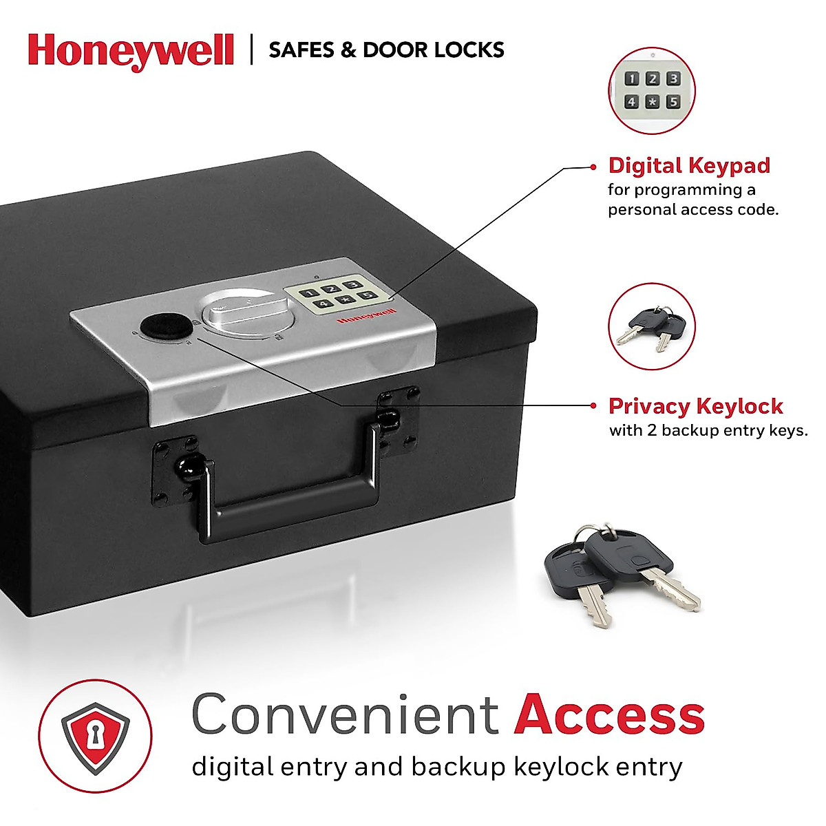 Honeywell Safes & Door Locks 6108 Fire Resistant Steel Security Safe Box with Digital Lock, 0.26-Cubic Feet, Black