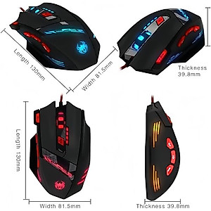 zelotes T90 Gaming Mouse 9200 DPI, 8 Programmable Buttons Multi-Modes LED Lights USB Gaming Mice, Weight Tuning for Laptop, Desktop, PC,- Black