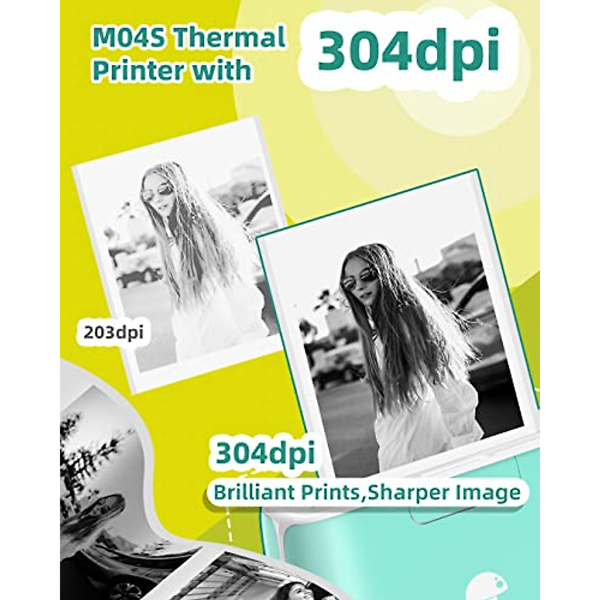 Phomemo M04S Wireless Portable Printer- Thermal Printer Sticker Printer- Compatible with iOS and Android for Travel, Mobile Office, School, Home with 300dpi,Support 53/80/110mm Printing Width,Green…