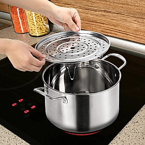 ZENFUN 6 Quart Steamer Pot, 18/10 Stainless Steel Steam Pot, Stock Pot with Glass Lid, Cooking Pot with Lid Suitable for Soups, Stews, Sauce Pot, Induction Pot, Multipots, Pasta Cooker Steamer