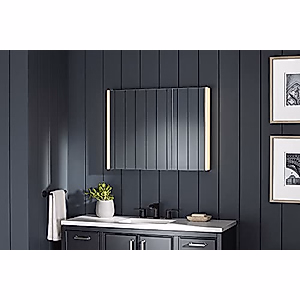 KOHLER K-81146-SLE-DA1 Maxstow Medicine Cabinet with LED Light, Mirror Doors & Staggered Shelves, Rectangular Frame, 32" x 24"