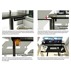 Joy·Work - Electric Height Adjustable Standing Desk Sit Stand Home Office Desk 2 Tier (Black Top/Black Legs - 2 Tier)