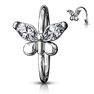 20GA CZ Butterfly Bendable Nose, Cartilage Hoop Ring (Silver)