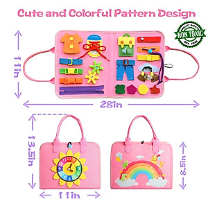 Waligoy Busy Board Montessori Toys for Toddlers 1 2 3 4 Year Old, Sensory Activity Toys for Fine Motor Skills, Educational Travel Toys for Airplane Car, Autism Toys,Preschool Gifts for Girls Pink