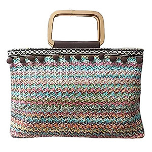Tekzitfuir Women Straw Tote Bag Straw Beach Handbags Weaving Shoulder Bag Purse Woven Bags in Summer (Colorful) Small Size