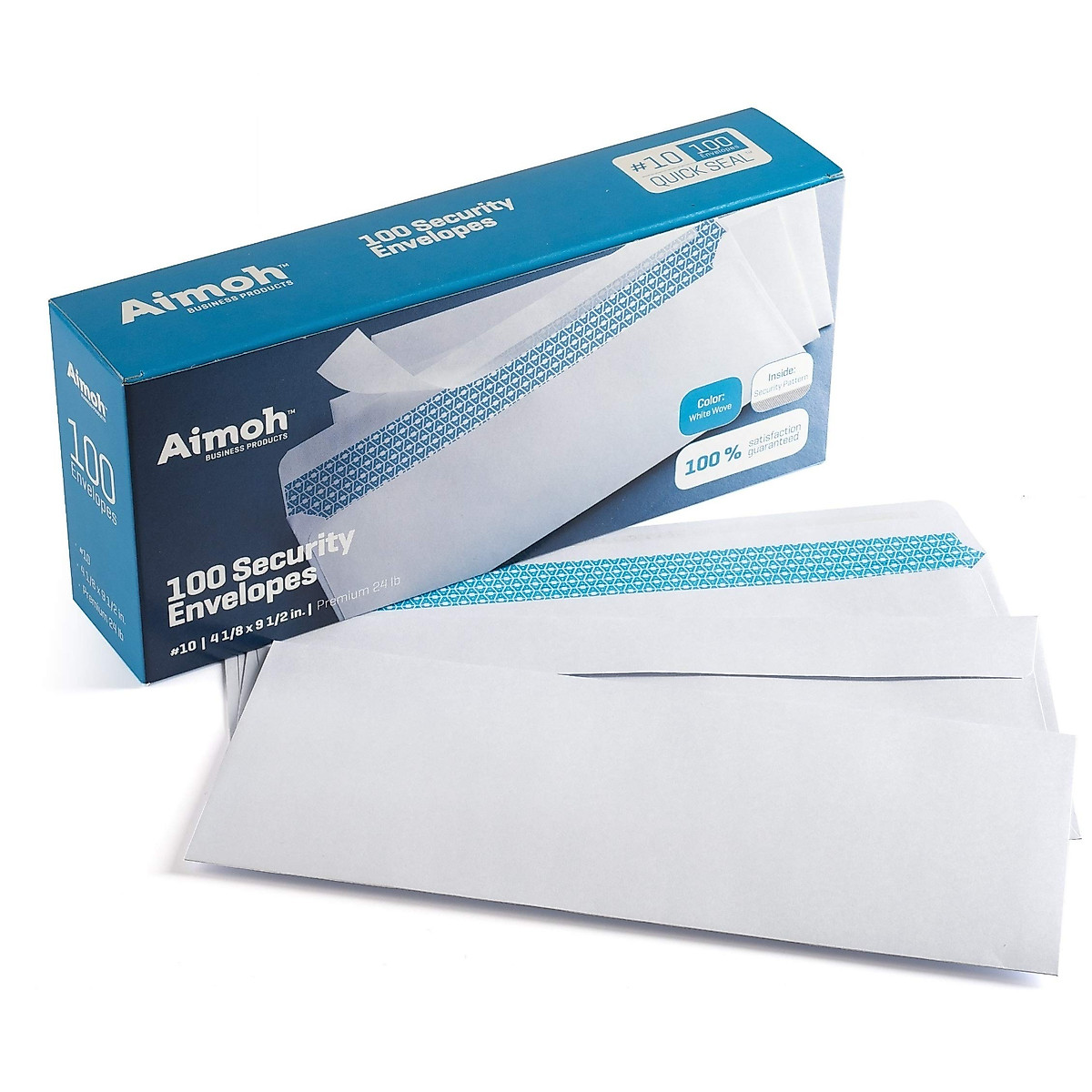 #10 Security Tinted Self-Seal Envelopes - No Window - EnveGuard, Size 4-1/8 X 9-1/2 Inches - White - 24 LB - 100 Count (34100)