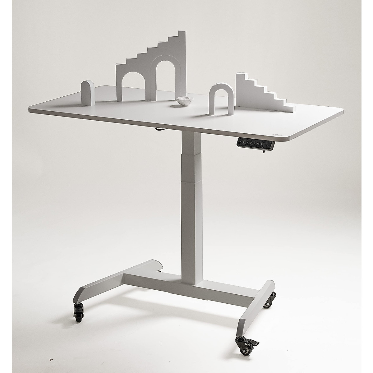 OCOMMO Spacious and Automatic Height Adjustable 47.3 Inch Mobile Workstation Table for Home Office or Office Desk, Sit to Stand Up Tabletop Computer and Monitor Desk, White