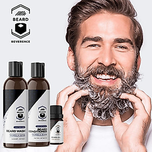 Beard Shampoo & Conditioner Set – Includes Free Beard Oil - All Natural Beard Care Softener for Beard Growth w/Argan and Jojoba Oils - Vanilla Scent – 5oz each