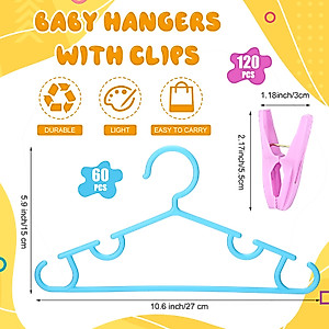 Wenqik 60 Pack Baby Hangers Plastic Kids Hanger with 120 Pcs Adjustable Clips Space Saving Toddler Clothes Hangers for Children Infant Nursery Closet Pants Coat Skirts, 10.6 x 5.9 Inch, Multicolor