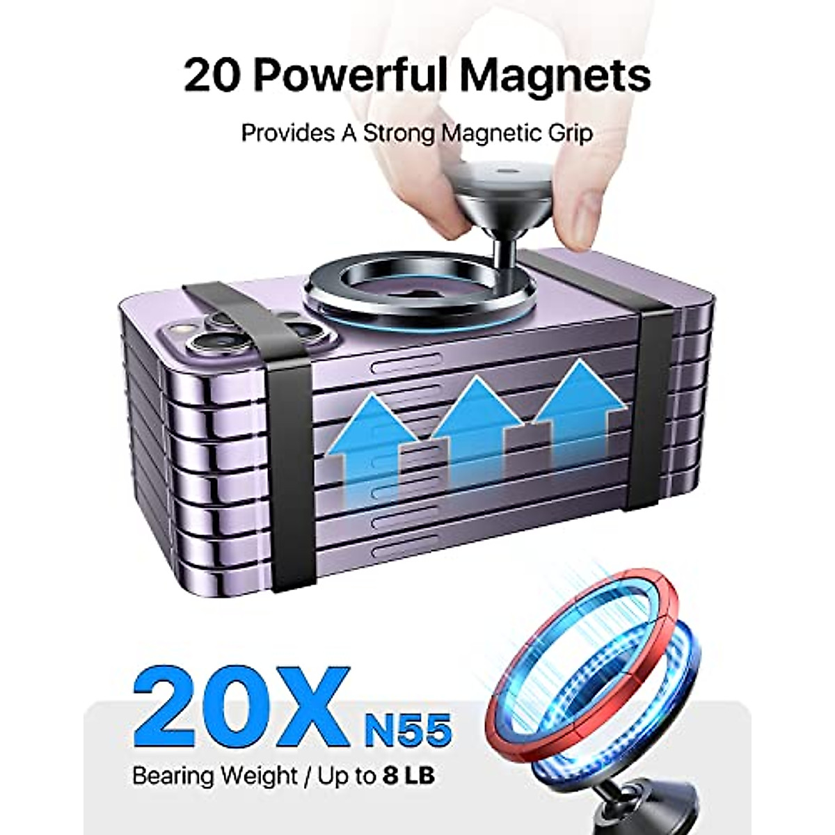 andobil Magnetic Phone Holder for Car [Small BUT Ultra Stable] All-Metal Dashboard Car Mount [Powerful 20 Magnets] Phone Mount for Car Compatible with iPhone 14 13 12 Pro Max/Samsung/MagSafe Case