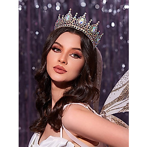 SWEETV Rose Gold Tiaras and Crowns for Women Iridescent Bridal Crown for Wedding Halloween Costume Hair Accessories for Photo Shoot Prom Birthday Party