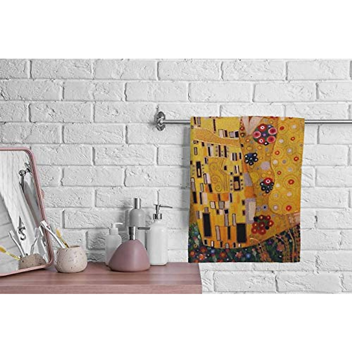 oFloral Hand Towels Cotton Washcloths Gustav Klimts The Kiss Oil Painting Art Comfortable Super-Absorbent Soft Towels for Bathroom Beach Kitchen Spa Gym Yoga Face Towel 15X30 Inch,