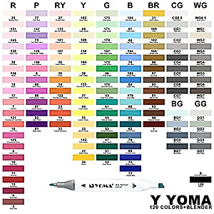 Y YOMA 120 Colors Alcohol Markers Dual Tip Markers Art Markers Set, Unique Colors (1 Marker Case) Alcohol-based Ink, Fine & Chisel, White Penholder