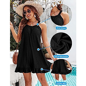 Blooming Jelly Womens Swimsuit Coverup Bathing Suit Cover Ups Swimwear Beach Cover Up TShirt Dress With Pockets（Large,Black