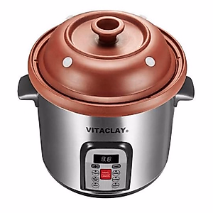 Vitaclay Smart Organic Clay Multi Crocks Stock Pot - Toxin Free Clay Electric Pot for Cooking Bone Broth, Large Slow Cooker, Yogurt Maker, Stew Pot with Natural Earthen Clay Crock, 6 quart / 5.7 liter