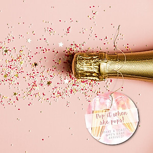 Crafters Cup Pop It When She Pops Champagne Tag | 30 Pack | 2.5'' inch Circle Tag with Pre-Cut Hole | Baby Shower Party Favor Tag | Pink Champagne Design for Baby Girl (Pop It Tag Pink), POP-CH-P-18