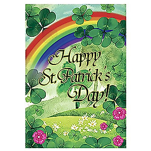 Morigins Happy St. Patrick's Day Rainbow and Shamrock Decorative Double Sided House Flag 28"x40"
