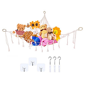 SRYTXGH Stuffed Animal Net or Hammock, Toy Hammock Macrame, Toy Organizer Storage Net, Display Holder Net for Boho Girl Nursery Playroom Bedroom