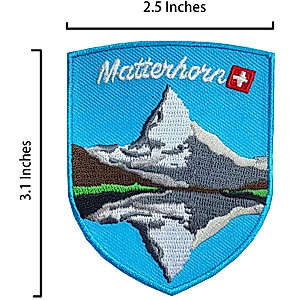 A-ONE Swiss Chalet Winter Snow Switzerland 3D Gift Fridge Magnet 1PC+Matterhorn Landmark Iron on Patch 1PC, Scenery Freezer Magnet, Emblem Patch for Denim Jacket Shirts Holiday Travel Gift C12+192