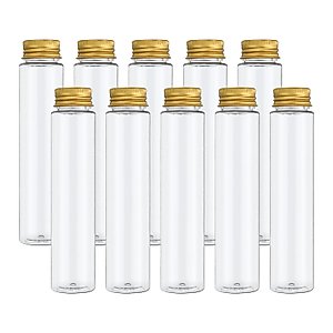PATIKIL 110ml Test Tubes, 40pcs 5.91x1.34" Plastic Clear Flat Bottom Test Tube Containers with Caps for Bead Party Candy Bath Salt Storage Scientific Experiment Plant Propagation, Gold