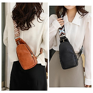 KlaOYer Sling Leather Bags For Women Crossbody Small Fanny Pack Purses Chest Bags With Guitar Strap For Gril Lady(Peach-Khaki)