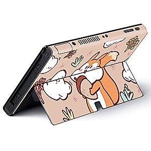 PlayVital Full Set Protective Stickers for Nintendo Switch OLED Model, Customized Vinyl Decal Skins for Switch OLED Console & Joycon & Dock & Grip - Squirrel with Acorn