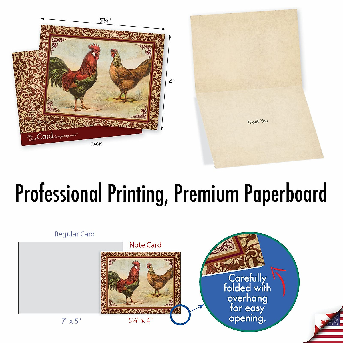 The Best Card Company - Boxed Set of 10 Bird Thank You Notecards with Envelopes 4 x 5.12 inch, Feathered Animal Gratitude - Card-A-Doodle-Do M2351TYG