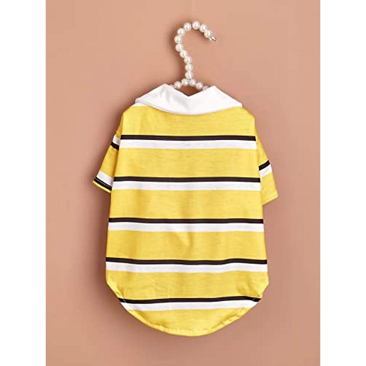 QWINEE Striped Dog Polo Shirt Puppy Clothes Dog Tee Shirt Stretchy Casual Pet Shirt for Small Medium and Large Cats Dogs Kitten Yellow L