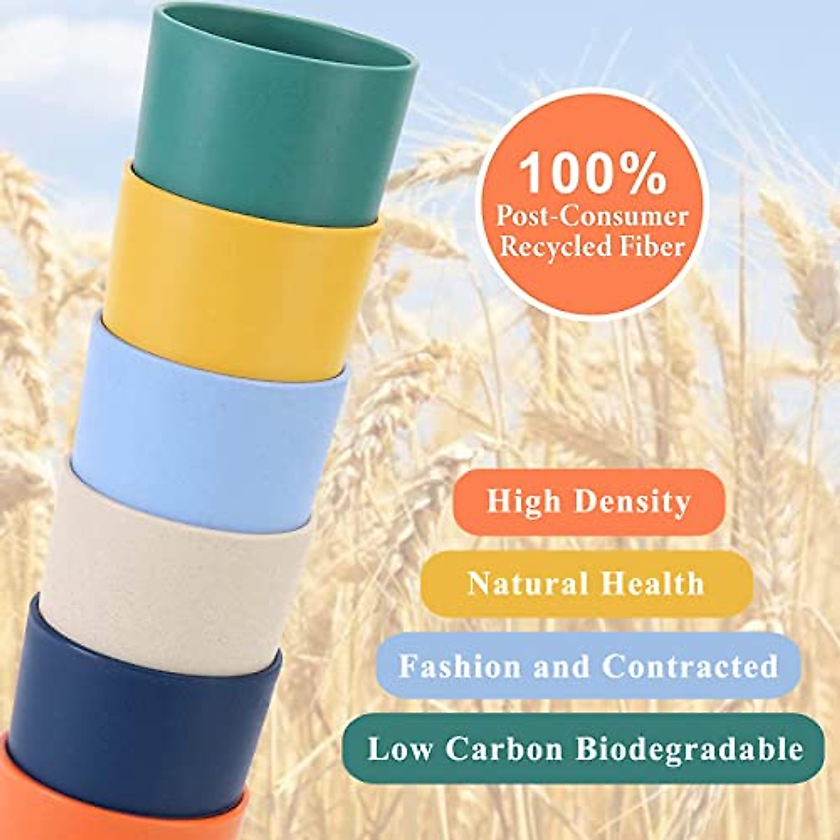Mfacoy Wheat Straw Cups Set of 6, 12 oz Unbreakable Drinking Cups, Reusable Cups, Stackable Tumbler Cups, Colourful Water Cup Set for Kitchen, BPA Free, Dishwasher & Microwave Safe, Cups with 6 Colors