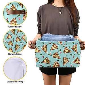 KEEPREAL Doodle Pizza Storage Baskets,Decorative Collapsible Rectangular Canvas Fabric Storage Bin for Home,2 Pack