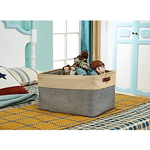 DECOMOMO Storage Baskets | Large Storage Bins Fabric Baskets for Organizing Laundry Nursery Toys Cloth Linen Closet Organizers with Handles (Grey and Beige, XXXXL - 3 Pack)