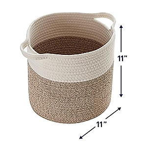 Ornavo Home 3 Pack Woven Cotton Rope Storage Shelf Basket with Handles, Closet Shelf Storage Fits 12" inch Cube - 11x11x11 - White/Beige
