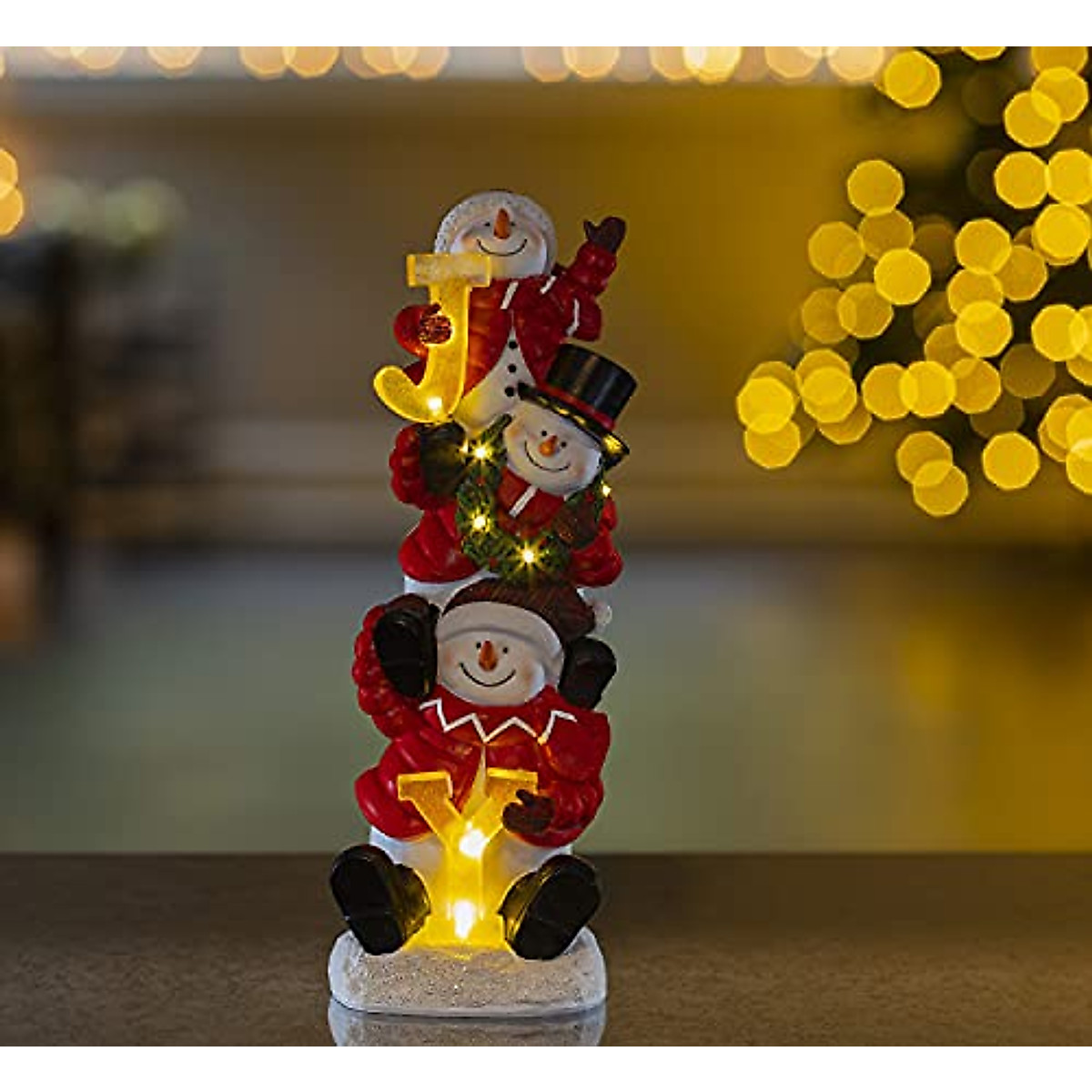 VP Home Christmas Trio Snowman Decor, Christmas Figurines Resin Snowman Lighted Decorations, LED Holiday Light Up Snowman Indoor, Festive Fiber Optic Decorations, Snowman Christmas Decorations