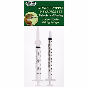 Wonder Nipple & Syringe Nursing Set - Small Animal Handfeeding Nursing Set - Great for Baby Squirrels, Rabbits, Racoons, Sugar Gliders, Hedgehogs, and Other Small Baby Mammals (Expanded)