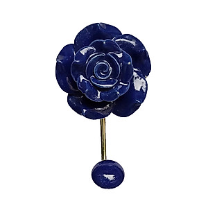 PARIJAT HANDICRAFT Hand Painted Beautifully Blue Colored Rose Design Ceramic Wall Hook Hanger Key Holder hat Clothes hangings Bath Towel Hook Hanger