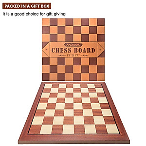 AMEROUS 17 x 17 Inches Wooden Chess Board Only, Professional Tournament Chess Board Large with Chess Rules/Gift Package, Chess Board Game for Kids, Adults
