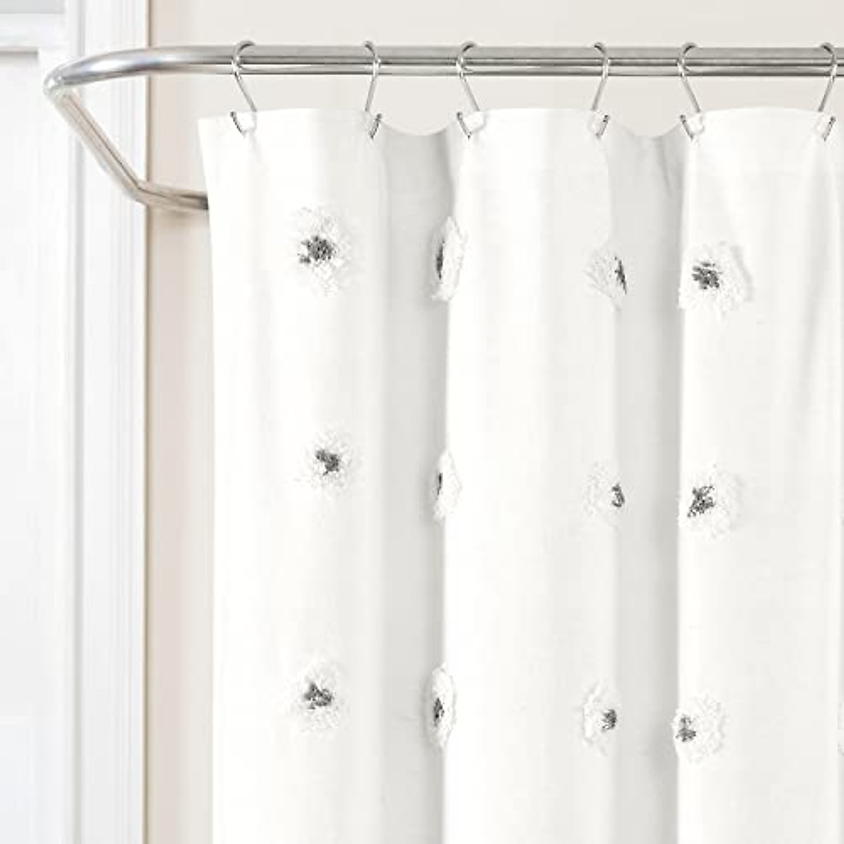 Lush Decor Boho Circle Tufted Yarn Dyed Eco-Friendly Recycled Cotton Shower Curtain, 72" x 72", Gray