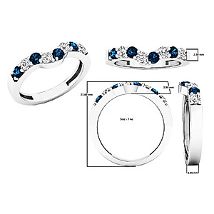 Dazzlingrock Collection 0.50 Carat (ctw) 14K Blue & White Diamond Wedding Band Guard Ring 1/2 CT, White Gold, Size 6.5