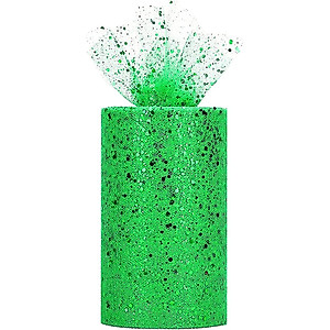 Glitter Tulle Rolls, 6” by 50 Yards (150FT) Sparkling Tulle Spool Ribbon Sequin Tulle Netting Fabric for Tutu Skirt Wedding Birthday Baby Shower (Green)