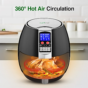 NutriChef Hot Air Fryer Oven - w/Digital Display, Electric Big 3.7 Qt Capacity Stainless Steel Kitchen Oilless Convection Power Multi Cooker w/Basket Pan - Use for Baking, Grill - (Black), One Size