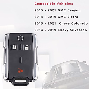 Keyless Entry Remote Control Car Key Fob Fits for 2014-2019 GMC Sierra/Chevy Silverado 2015-2021 GMC Canyon/Chevy Colorado (M3N-32337100 Chrome), Set of 2
