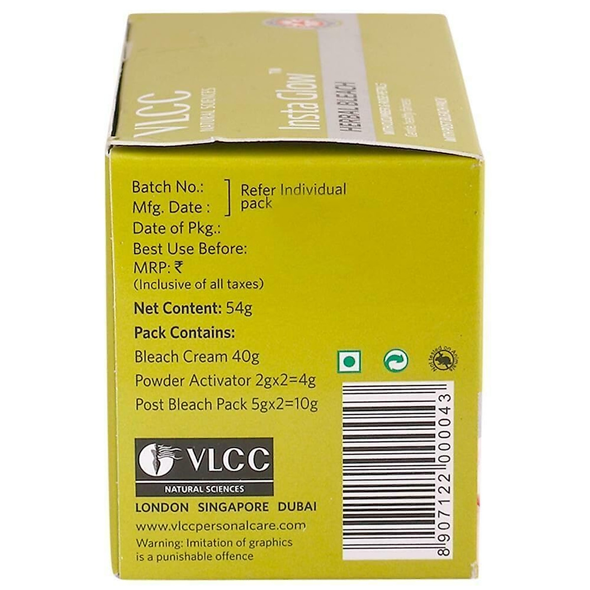 Vlcc Insta Glow Herbal Bleach With Cucumber & Rose Petal For Fairness 54 gm