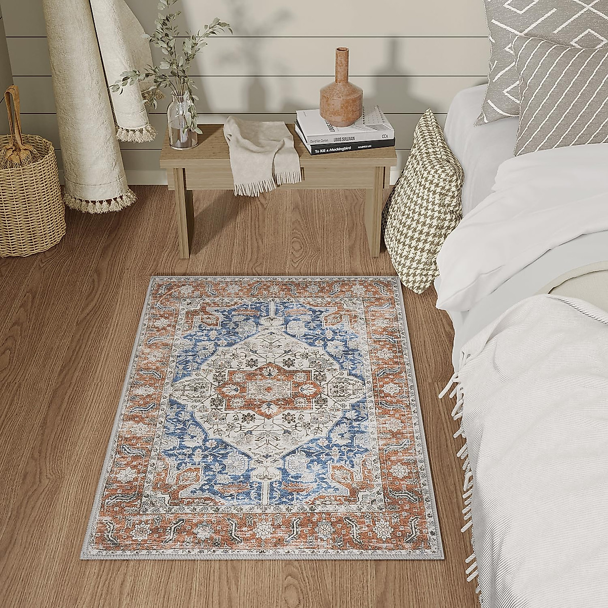 Hargiis Area Rug, 2x3 Entry Rug Non-Slip Washable Indoor Door Mat, Throw Rug for Bedroom Kitchen Entryway Bathroom, Low Pile Accent Rug for Entrance (Orange Red, 2x3 ft)