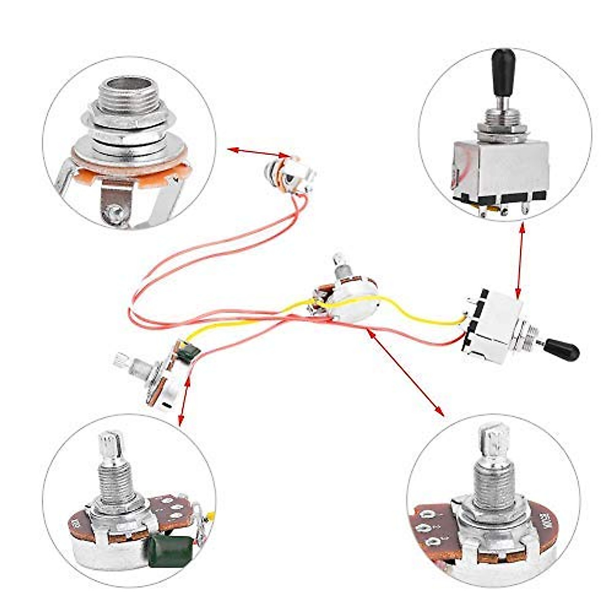 Guitar Wiring Harness, Guitar Prewired Harness Humbucker Wiring Harness Prewired 3 Way Chrome Box Toggle Switch 500K Pots for Electric Guitar with 2 Humbuckers guitar wiring kit