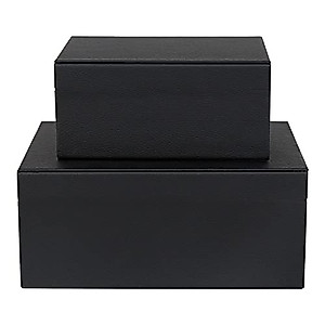 HofferRuffer Faux Leather Jewelry Boxes, Decorative Boxes Storage Accessory Organizer with Gold Hardware Decor, Classic Vegan Leather Set of 2 Pieces (Black)