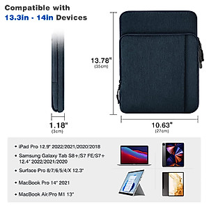 Dadanism 13 Inch Tablet Sleeve Shoulder Bag Carrying Case for iPad Pro 13" M4 2024, iPad Air 13" 2024, iPad Pro 12.9" M2, Galaxy Tab S10+ Plus/S9 FE+/S9+ Plus 12.4", reMarkable Paper Pro 11.8", Indigo